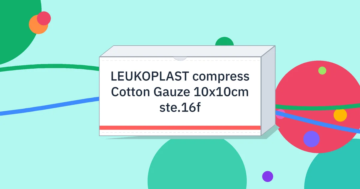 Symbolbild: Packung mit der Aufschrift LEUKOPLAST compress Cotton Gauze 10x10cm ste.16f (PZN 19064209) – Verfügbarkeit und Bezug in Apotheken in Frankfurt am Main