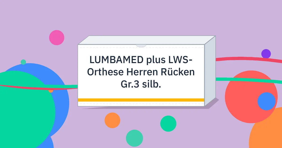 Symbolbild: Packung mit der Aufschrift LUMBAMED plus LWS-Orthese Herren Rücken Gr.3 silb. (PZN 18827800) – Verfügbarkeit und Bezug in Apotheken in Frankfurt am Main