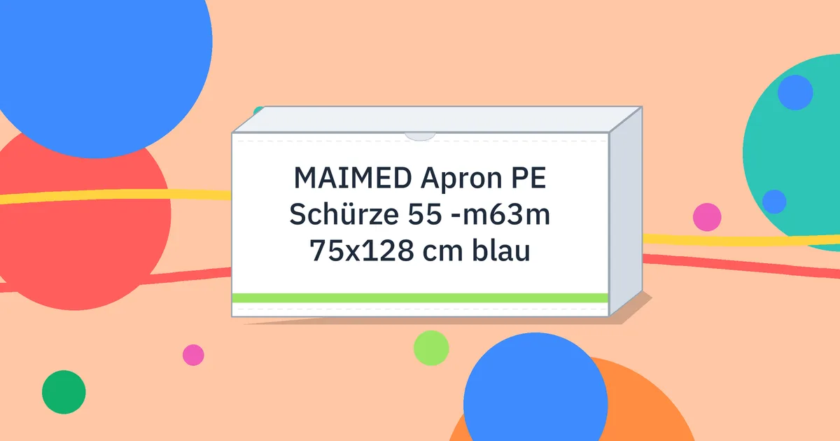 Symbolbild: Packung mit der Aufschrift MAIMED Apron PE Schürze 55 -m63m 75x128 cm blau (PZN 06145509) – Verfügbarkeit und Bezug in Apotheken in Frankfurt am Main