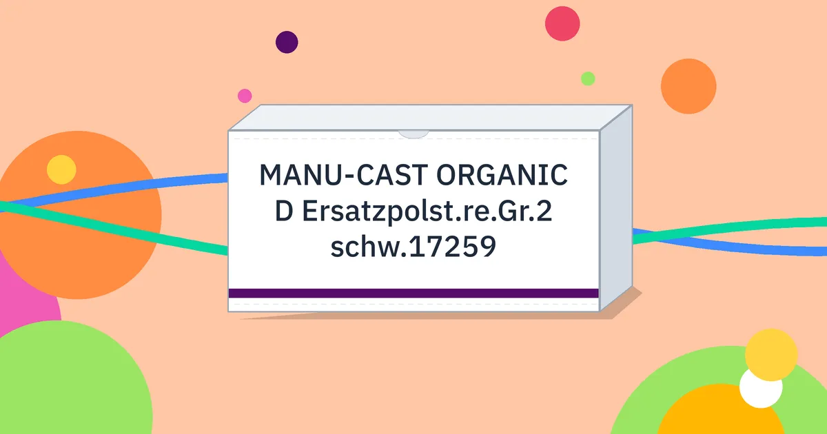 Symbolbild: Packung mit der Aufschrift MANU-CAST ORGANIC D Ersatzpolst.re.Gr.2 schw.17259 (PZN 17890222) – Verfügbarkeit und Bezug in Apotheken in Frankfurt am Main