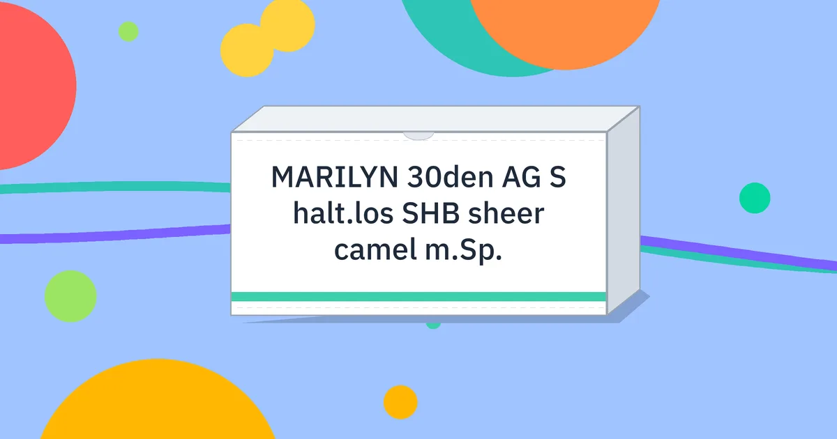 Symbolbild: Packung mit der Aufschrift MARILYN 30den AG S halt.los SHB sheer camel m.Sp. (PZN 16186478) – Verfügbarkeit und Bezug in Apotheken in Frankfurt am Main