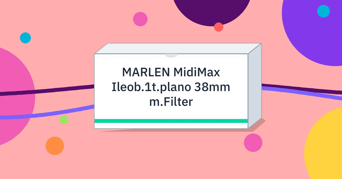 Symbolbild: Packung mit der Aufschrift MARLEN MidiMax Ileob.1t.plano 38mm m.Filter (PZN 16658115) – Verfügbarkeit und Bezug in Apotheken in Frankfurt am Main