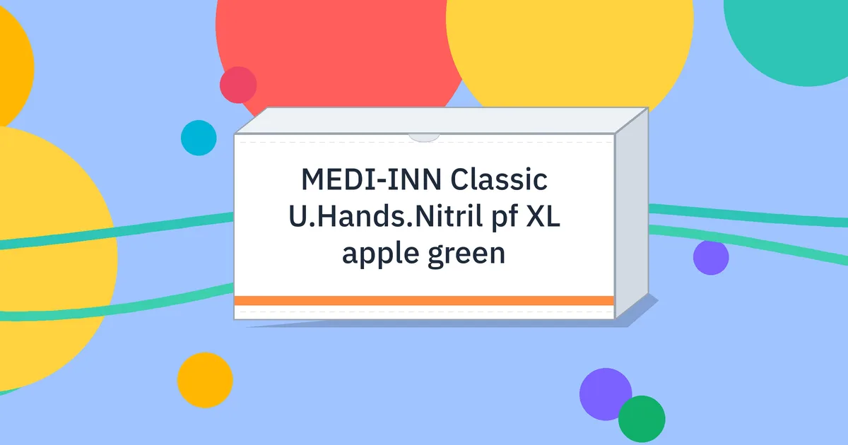 Symbolbild: Packung mit der Aufschrift MEDI-INN Classic U.Hands.Nitril pf XL apple green (PZN 18445292) – Verfügbarkeit und Bezug in Apotheken in Frankfurt am Main