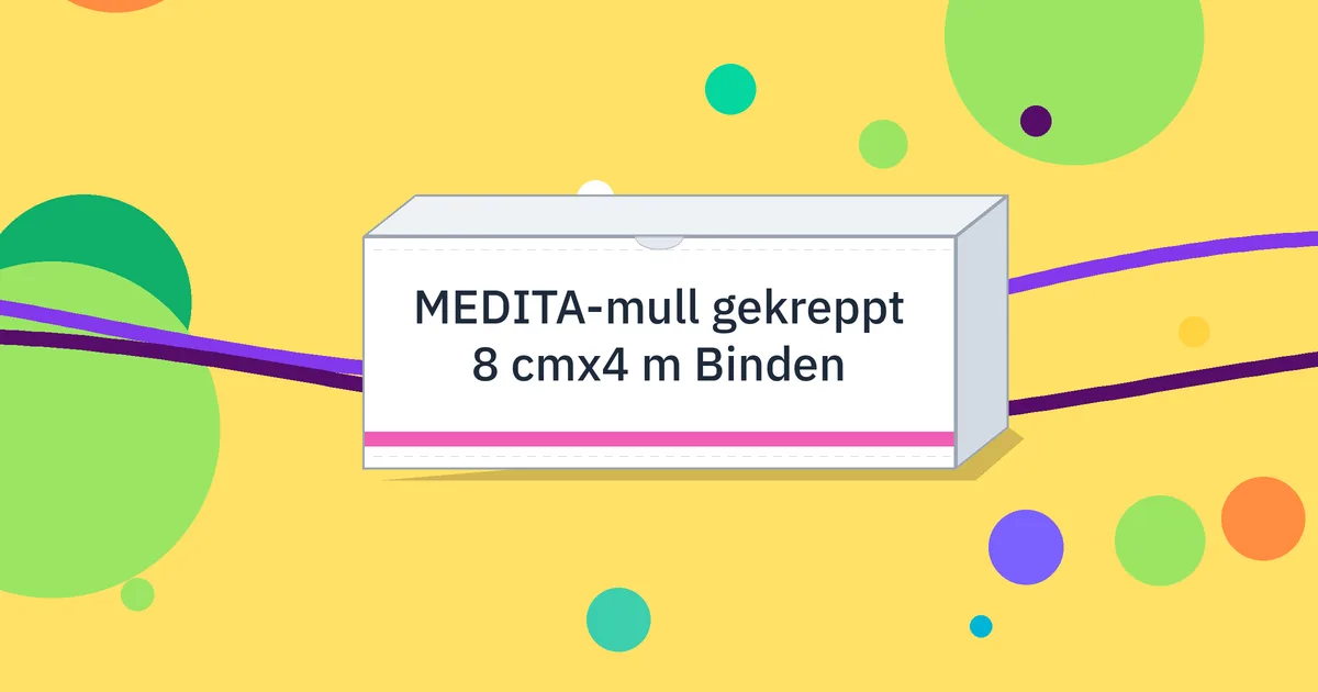 Symbolbild: Packung mit der Aufschrift MEDITA-mull gekreppt 8 cmx4 m Binden (PZN 19452118) – Verfügbarkeit und Bezug in Apotheken in Frankfurt am Main
