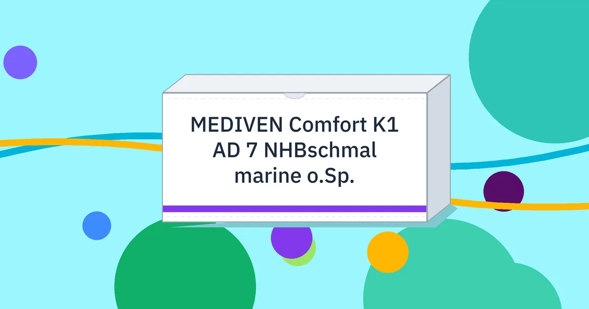 Symbolbild: Packung mit der Aufschrift MEDIVEN Comfort K1 AD 7 NHBschmal marine o.Sp. (PZN 14562227) – Verfügbarkeit und Bezug in Apotheken in Frankfurt am Main