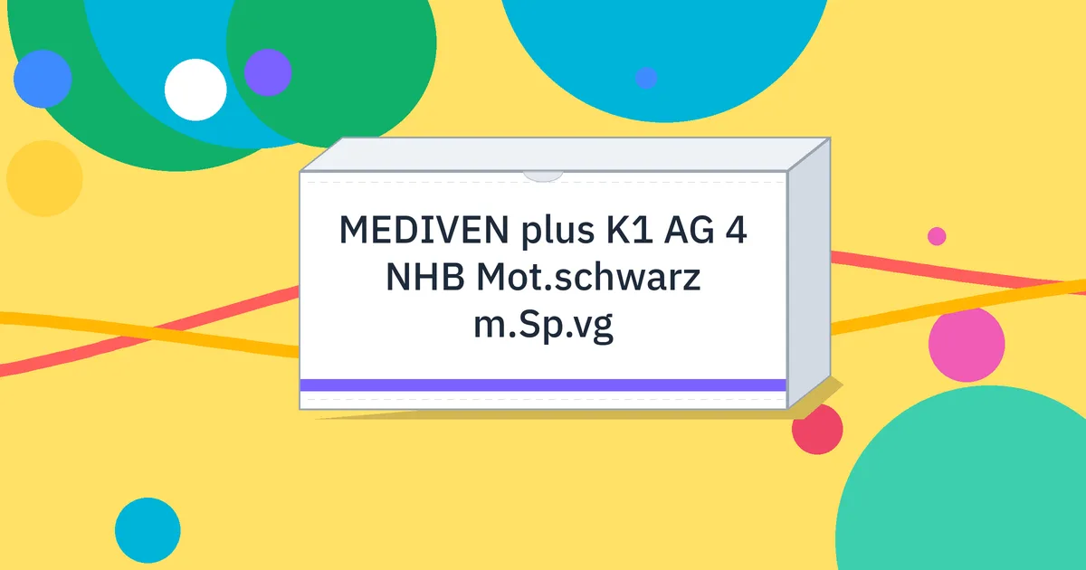 Symbolbild: Packung mit der Aufschrift MEDIVEN plus K1 AG 4 NHB Mot.schwarz m.Sp.vg (PZN 15916704) – Verfügbarkeit und Bezug in Apotheken in Frankfurt am Main