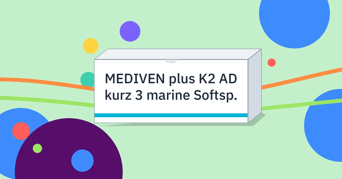 Symbolbild: Packung mit der Aufschrift MEDIVEN plus K2 AD kurz 3 marine Softsp. (PZN 15096460) – Verfügbarkeit und Bezug in Apotheken in Frankfurt am Main
