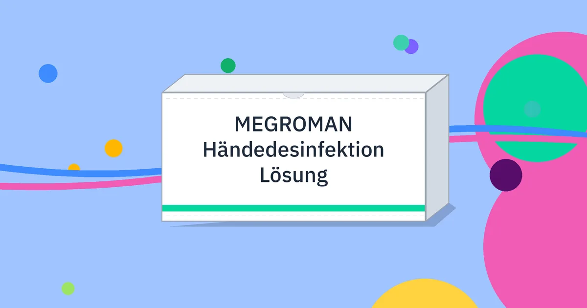 Symbolbild: Packung mit der Aufschrift MEGROMAN Händedesinfektion Lösung (PZN 02419602) – Verfügbarkeit und Bezug in Apotheken in Frankfurt am Main