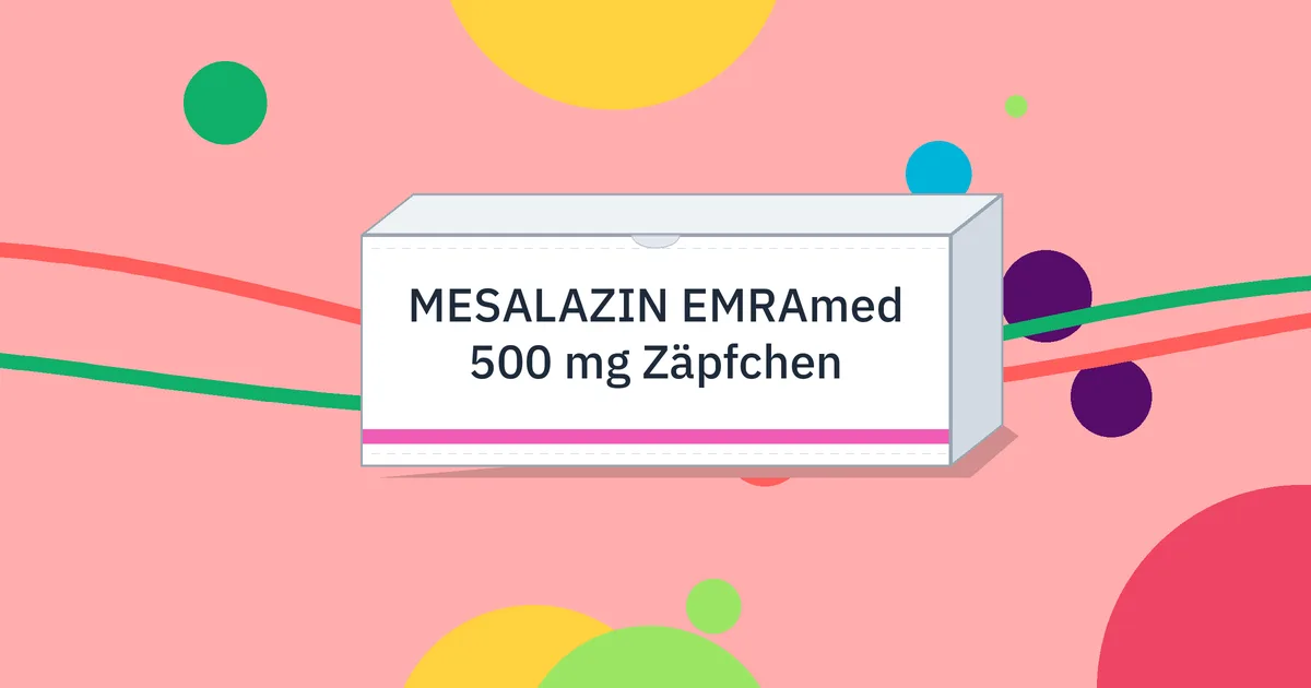 Symbolbild: Packung mit der Aufschrift MESALAZIN EMRAmed 500 mg Zäpfchen (PZN 18136183) – Verfügbarkeit und Bezug in Apotheken in Frankfurt am Main