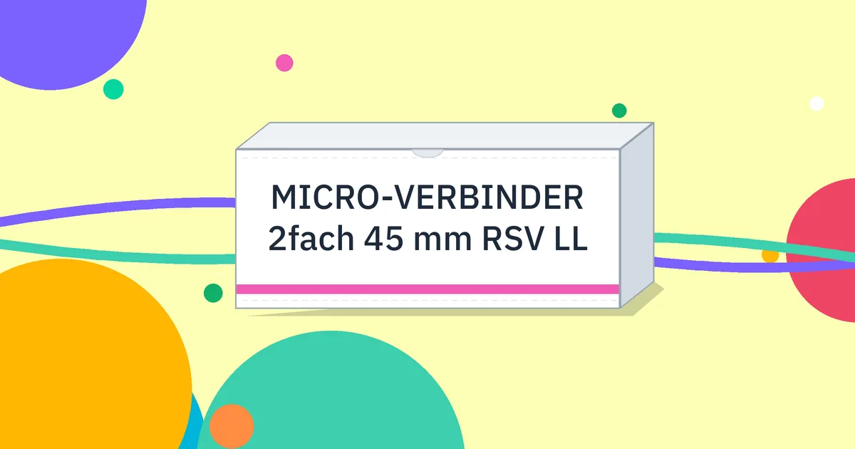 Symbolbild: Packung mit der Aufschrift MICRO-VERBINDER 2fach 45 mm RSV LL (PZN 17486857) – Verfügbarkeit und Bezug in Apotheken in Frankfurt am Main