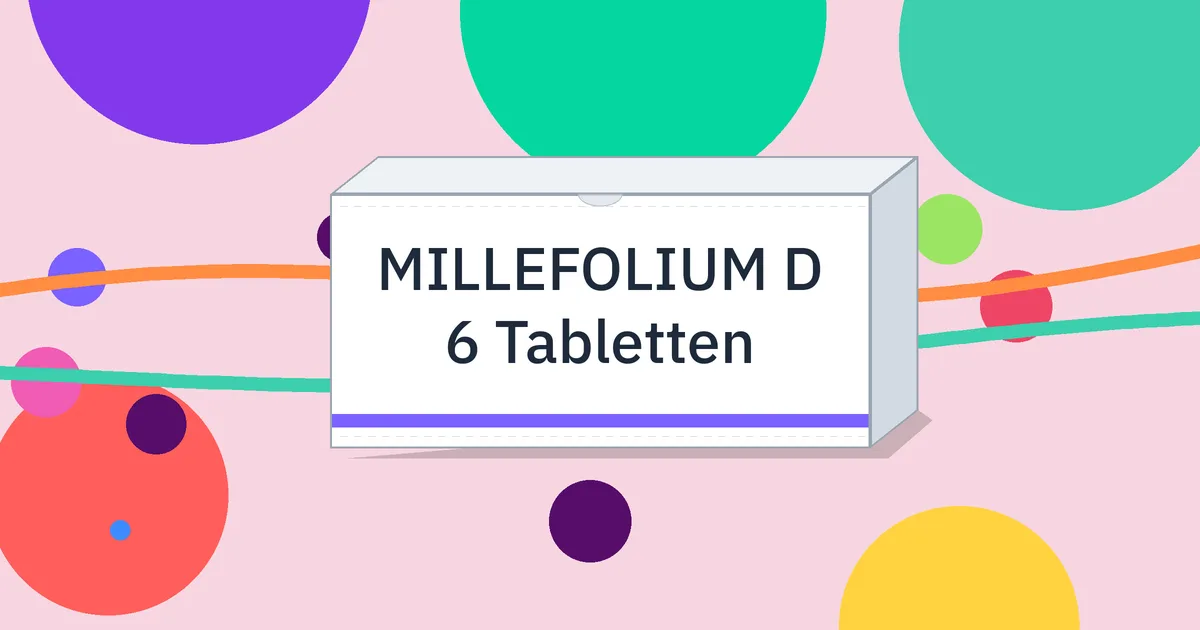 Symbolbild: Packung mit der Aufschrift MILLEFOLIUM D 6 Tabletten (PZN 02633962) – Verfügbarkeit und Bezug in Apotheken in Frankfurt am Main