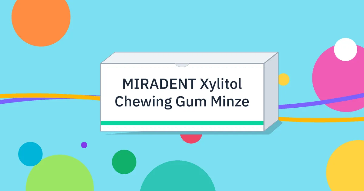 Symbolbild: Packung mit der Aufschrift MIRADENT Xylitol Chewing Gum Minze (PZN 04302790) – Verfügbarkeit und Bezug in Apotheken in Frankfurt am Main