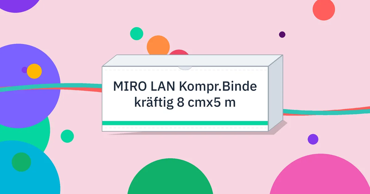 Symbolbild: Packung mit der Aufschrift MIRO LAN Kompr.Binde kräftig 8 cmx5 m (PZN 06854186) – Verfügbarkeit und Bezug in Apotheken in Frankfurt am Main