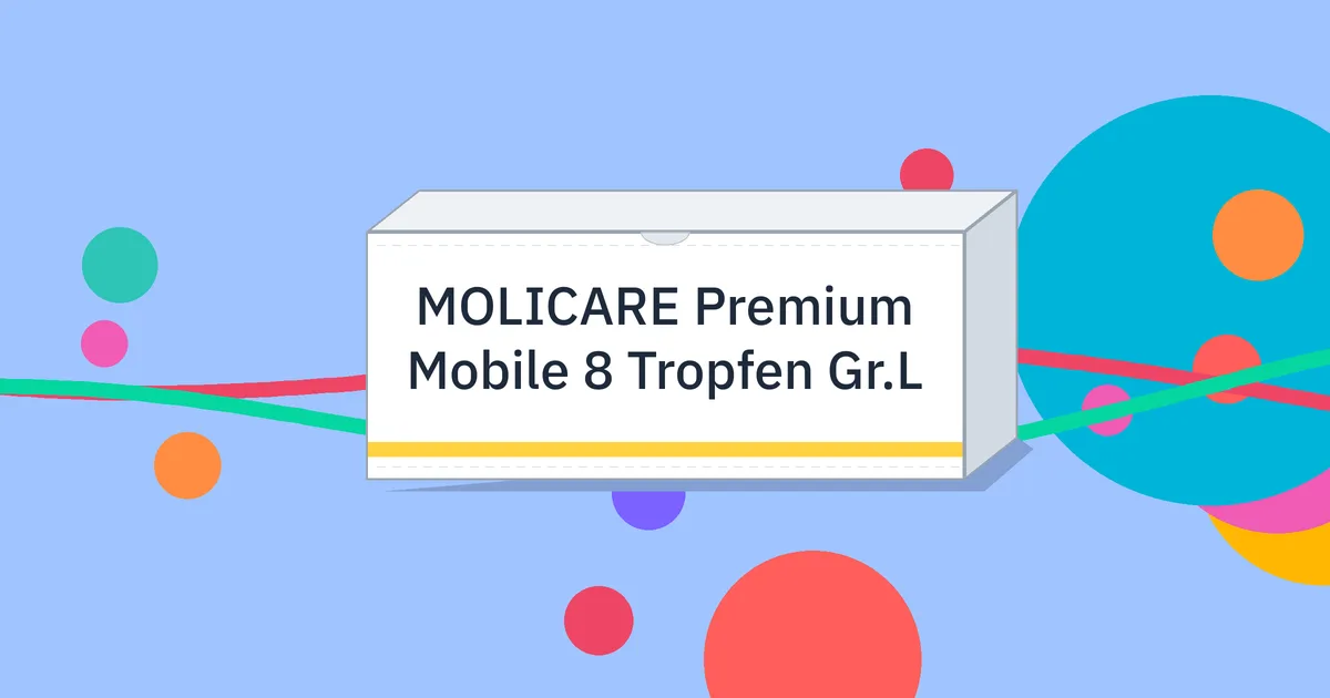 Symbolbild: Packung mit der Aufschrift MOLICARE Premium Mobile 8 Tropfen Gr.L (PZN 17936585) – Verfügbarkeit und Bezug in Apotheken in Frankfurt am Main