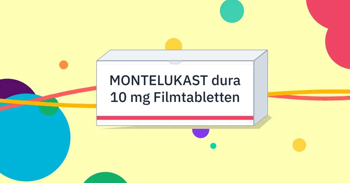 Symbolbild: Packung mit der Aufschrift MONTELUKAST dura 10 mg Filmtabletten (PZN 01842847) – Verfügbarkeit und Bezug in Apotheken in Frankfurt am Main