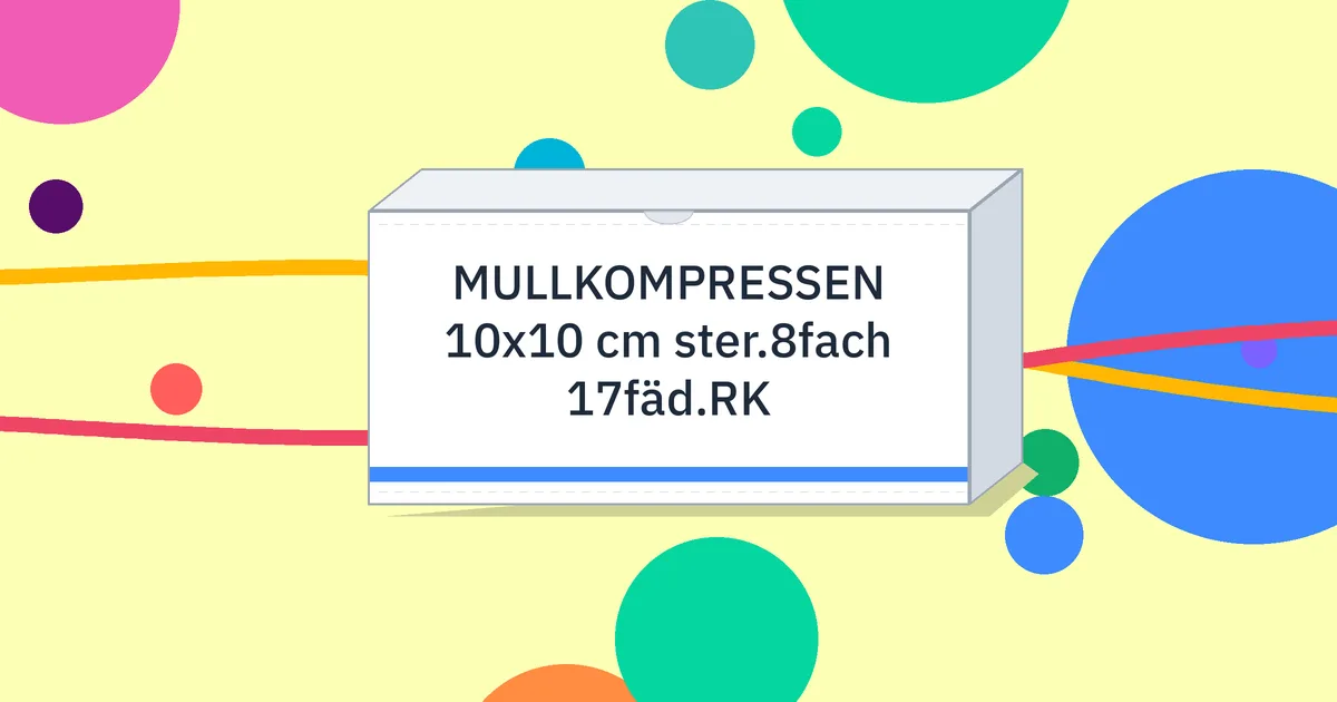 Symbolbild: Packung mit der Aufschrift MULLKOMPRESSEN 10x10 cm ster.8fach 17fäd.RK (PZN 06929470) – Verfügbarkeit und Bezug in Apotheken in Frankfurt am Main