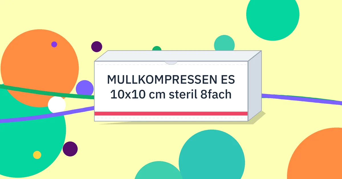 Symbolbild: Packung mit der Aufschrift MULLKOMPRESSEN ES 10x10 cm steril 8fach (PZN 06192182) – Verfügbarkeit und Bezug in Apotheken in Frankfurt am Main