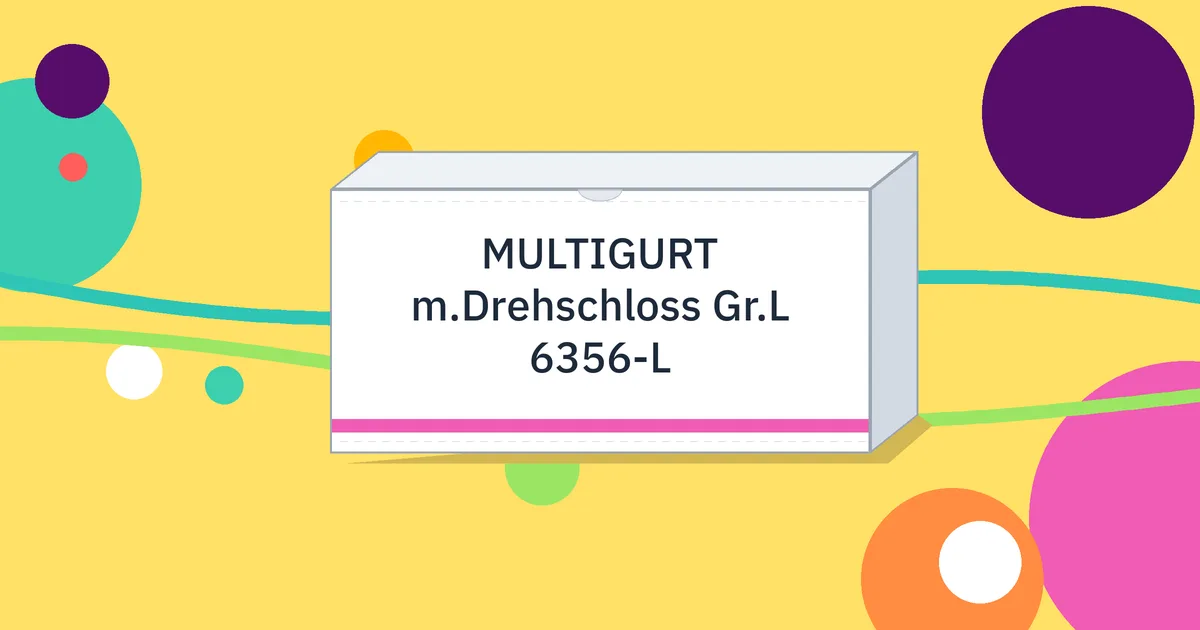 Symbolbild: Packung mit der Aufschrift MULTIGURT m.Drehschloss Gr.L 6356-L (PZN 13586415) – Verfügbarkeit und Bezug in Apotheken in Frankfurt am Main