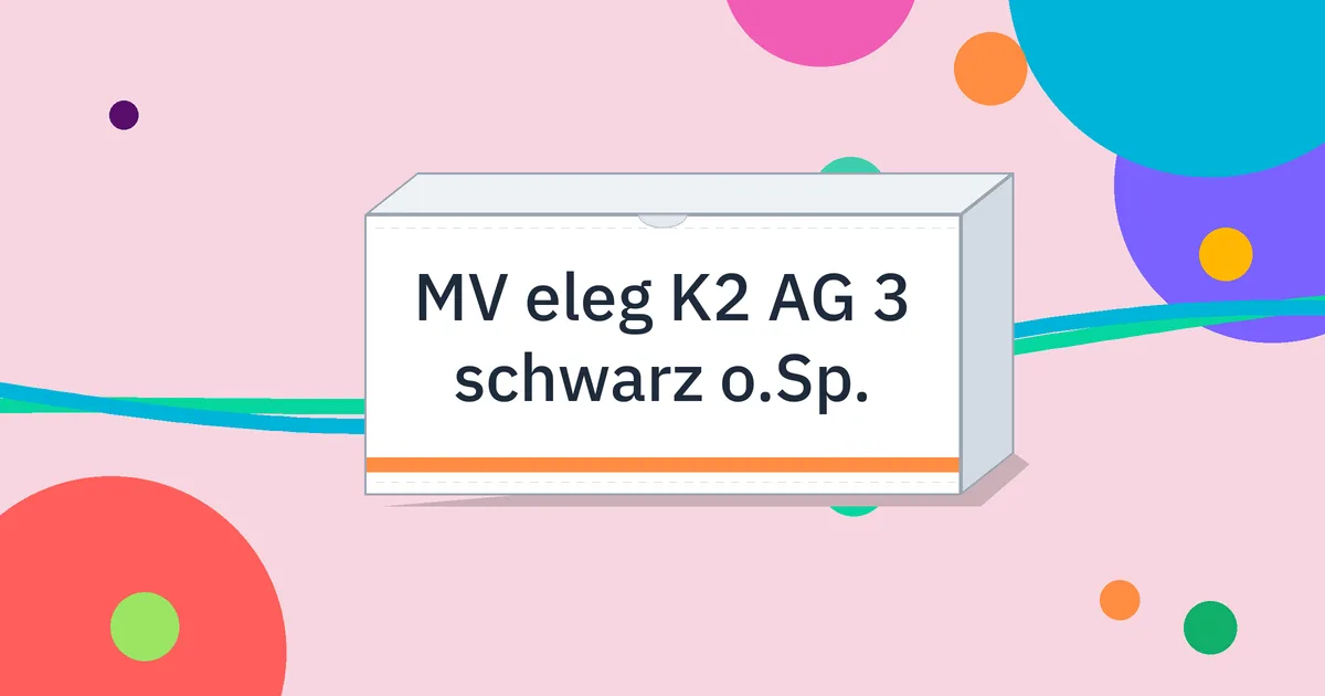 Symbolbild: Packung mit der Aufschrift MV eleg K2 AG 3 schwarz o.Sp. (PZN 00342321) – Verfügbarkeit und Bezug in Apotheken in Frankfurt am Main