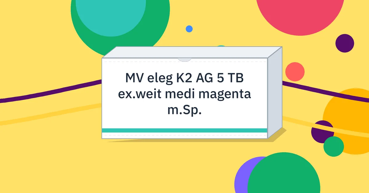 Symbolbild: Packung mit der Aufschrift MV eleg K2 AG 5 TB ex.weit medi magenta m.Sp. (PZN 15283506) – Verfügbarkeit und Bezug in Apotheken in Frankfurt am Main