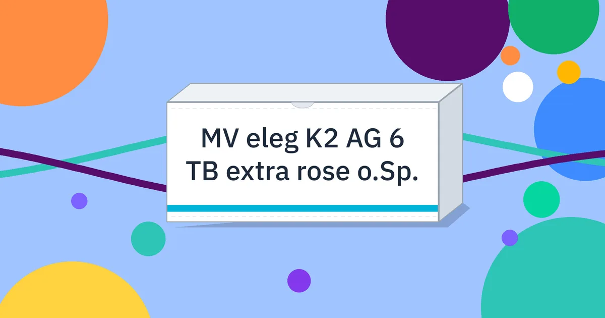 Symbolbild: Packung mit der Aufschrift MV eleg K2 AG 6 TB extra rose o.Sp. (PZN 14699179) – Verfügbarkeit und Bezug in Apotheken in Frankfurt am Main