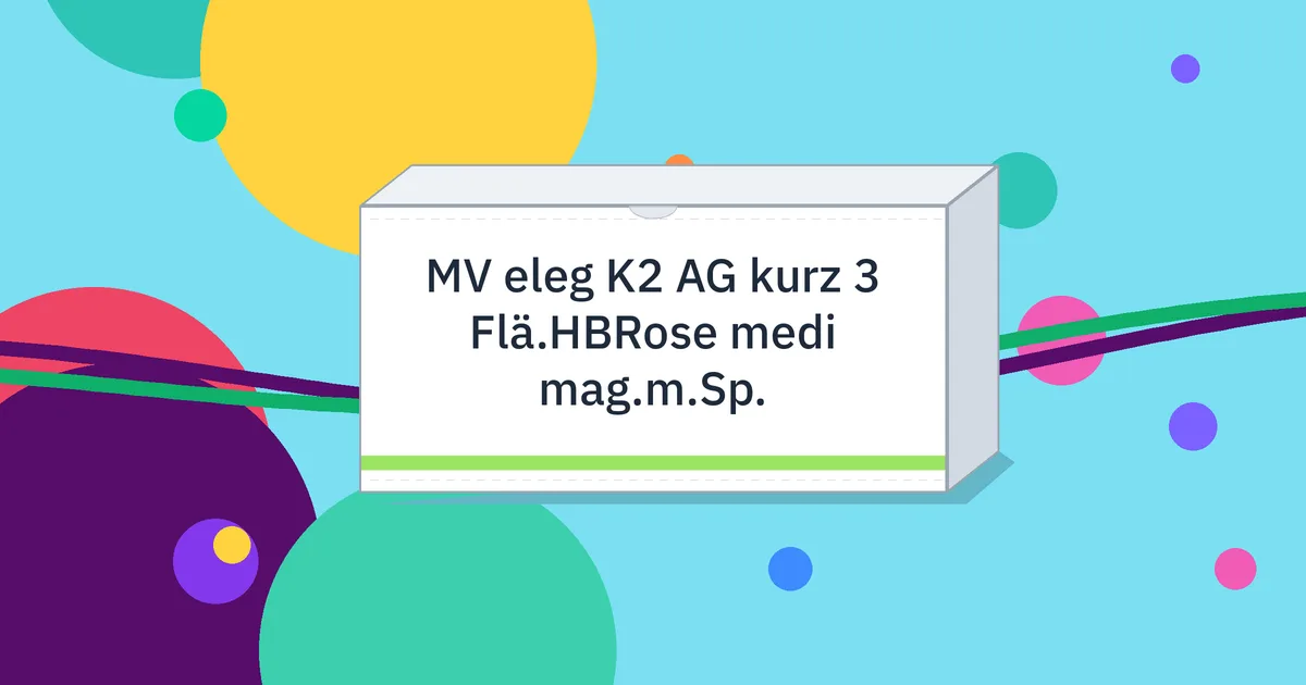 Symbolbild: Packung mit der Aufschrift MV eleg K2 AG kurz 3 Flä.HBRose medi mag.m.Sp. (PZN 15704149) – Verfügbarkeit und Bezug in Apotheken in Frankfurt am Main