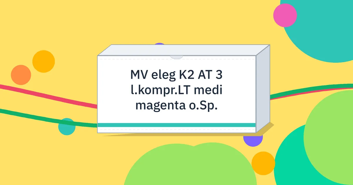Symbolbild: Packung mit der Aufschrift MV eleg K2 AT 3 l.kompr.LT medi magenta o.Sp. (PZN 15285729) – Verfügbarkeit und Bezug in Apotheken in Frankfurt am Main