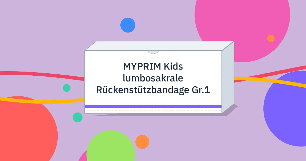 Symbolbild: Packung mit der Aufschrift MYPRIM Kids lumbosakrale Rückenstützbandage Gr.1 (PZN 17879686) – Verfügbarkeit und Bezug in Apotheken in Frankfurt am Main