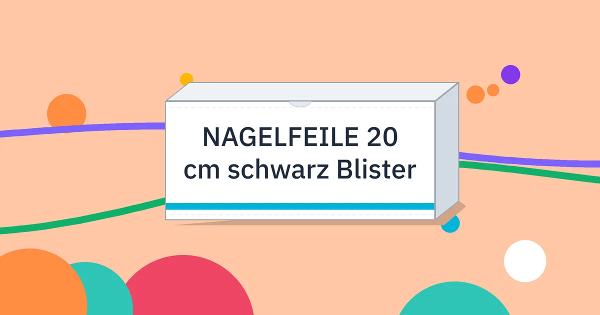 Symbolbild: Packung mit der Aufschrift NAGELFEILE 20 cm schwarz Blister (PZN 10349554) – Verfügbarkeit und Bezug in Apotheken in Frankfurt am Main