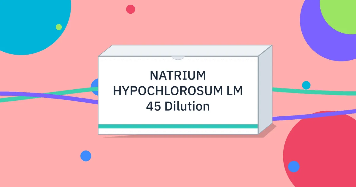 Symbolbild: Packung mit der Aufschrift NATRIUM HYPOCHLOROSUM LM 45 Dilution (PZN 12963198) – Verfügbarkeit und Bezug in Apotheken in Frankfurt am Main