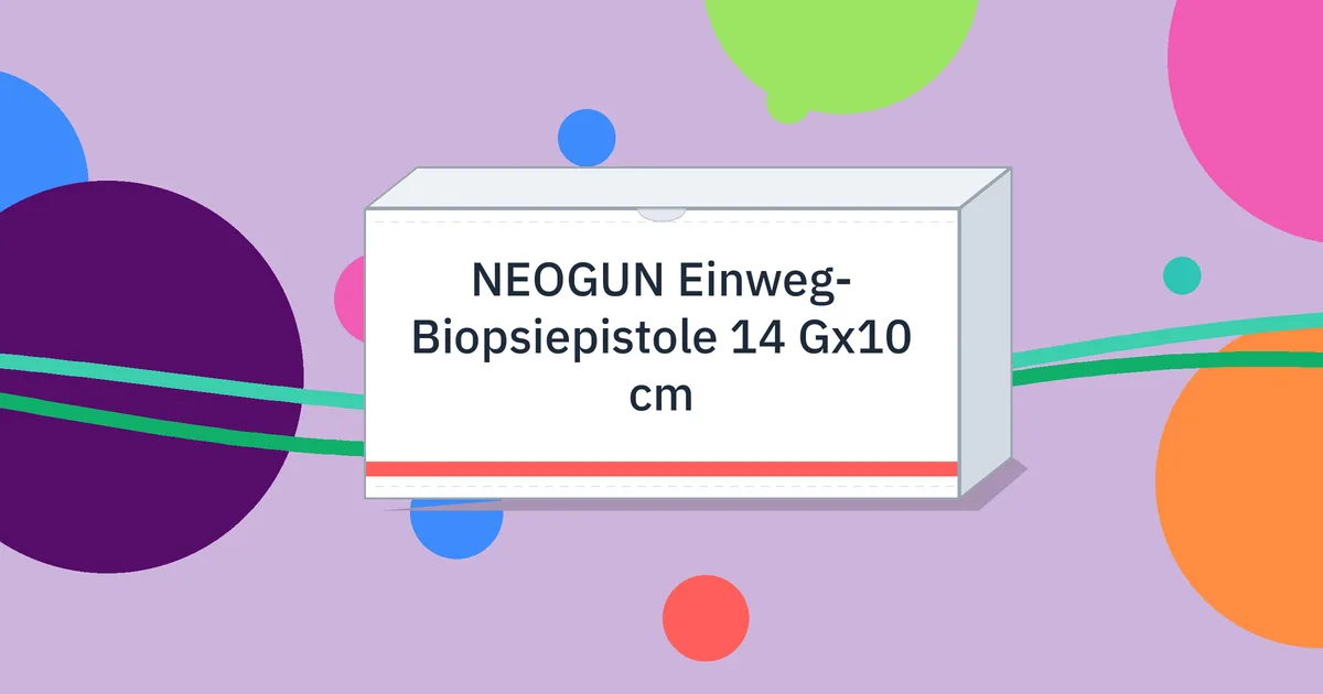 Symbolbild: Packung mit der Aufschrift NEOGUN Einweg-Biopsiepistole 14 Gx10 cm (PZN 19624329) – Verfügbarkeit und Bezug in Apotheken in Frankfurt am Main