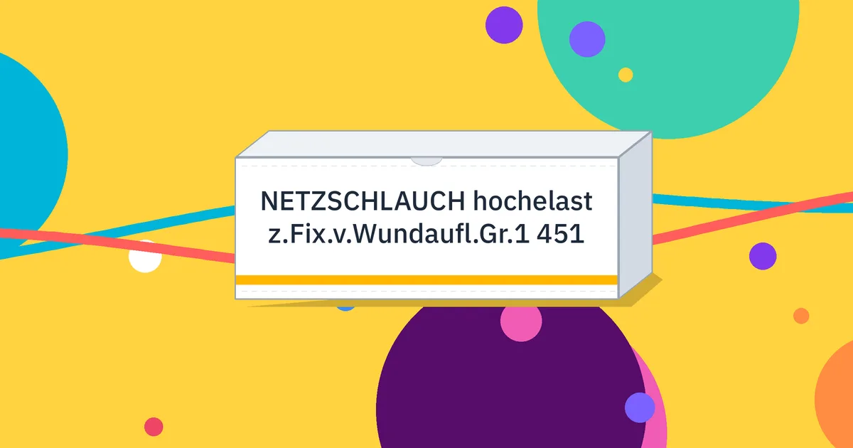 Symbolbild: Packung mit der Aufschrift NETZSCHLAUCH hochelast z.Fix.v.Wundaufl.Gr.1 451 (PZN 04303826) – Verfügbarkeit und Bezug in Apotheken in Frankfurt am Main