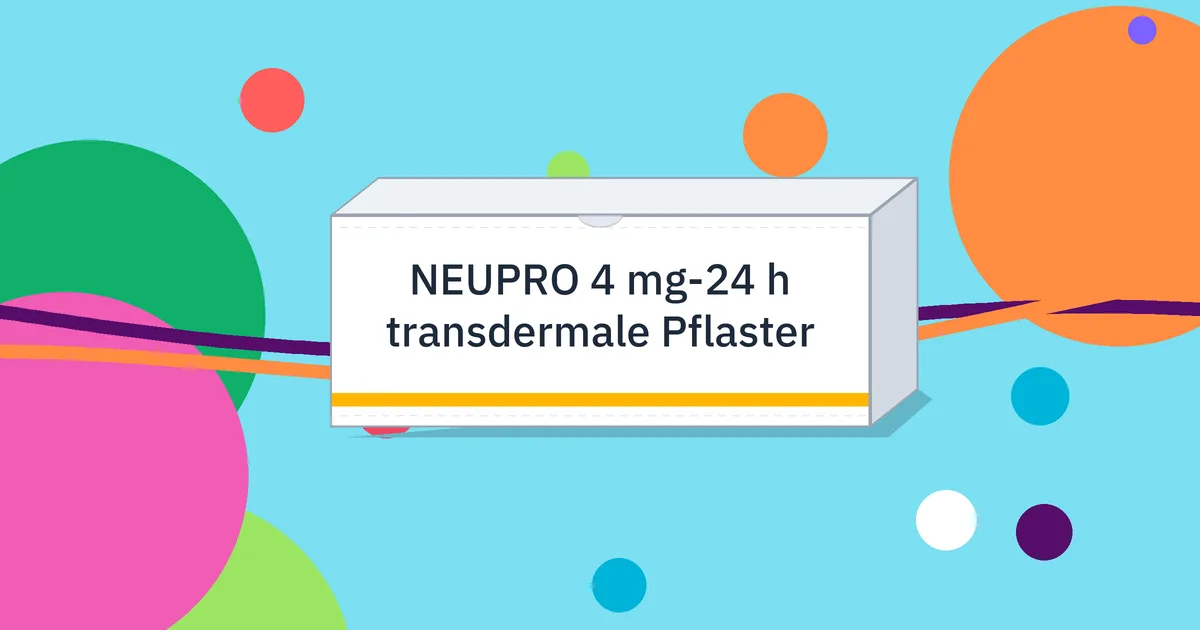 Symbolbild: Packung mit der Aufschrift NEUPRO 4 mg-24 h transdermale Pflaster (PZN 04420584) – Verfügbarkeit und Bezug in Apotheken in Frankfurt am Main