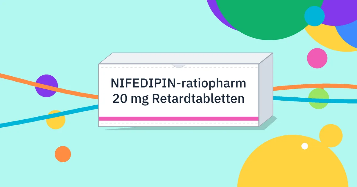 Symbolbild: Packung mit der Aufschrift NIFEDIPIN-ratiopharm 20 mg Retardtabletten (PZN 07097534) – Verfügbarkeit und Bezug in Apotheken in Frankfurt am Main