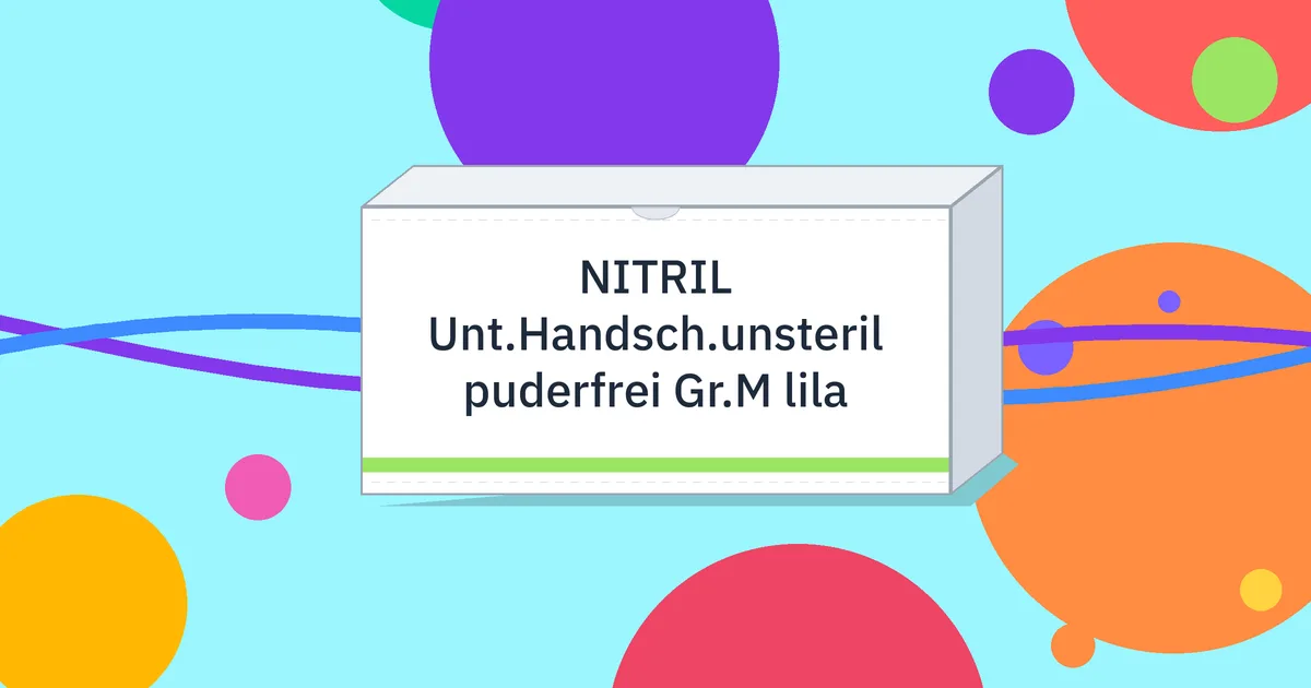 Symbolbild: Packung mit der Aufschrift NITRIL Unt.Handsch.unsteril puderfrei Gr.M lila (PZN 13351190) – Verfügbarkeit und Bezug in Apotheken in Frankfurt am Main