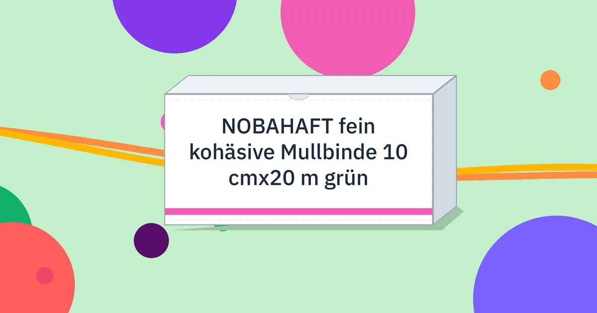 Symbolbild: Packung mit der Aufschrift NOBAHAFT fein kohäsive Mullbinde 10 cmx20 m grün (PZN 03425071) – Verfügbarkeit und Bezug in Apotheken in Frankfurt am Main