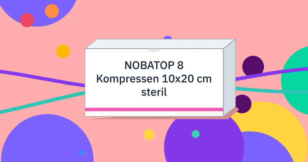 Symbolbild: Packung mit der Aufschrift NOBATOP 8 Kompressen 10x20 cm steril (PZN 05508677) – Verfügbarkeit und Bezug in Apotheken in Frankfurt am Main