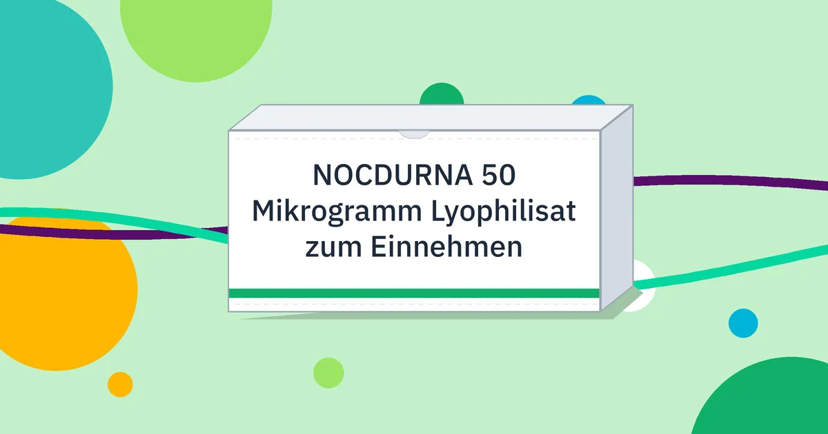 Symbolbild: Packung mit der Aufschrift NOCDURNA 50 Mikrogramm Lyophilisat zum Einnehmen (PZN 17562914) – Verfügbarkeit und Bezug in Apotheken in Frankfurt am Main