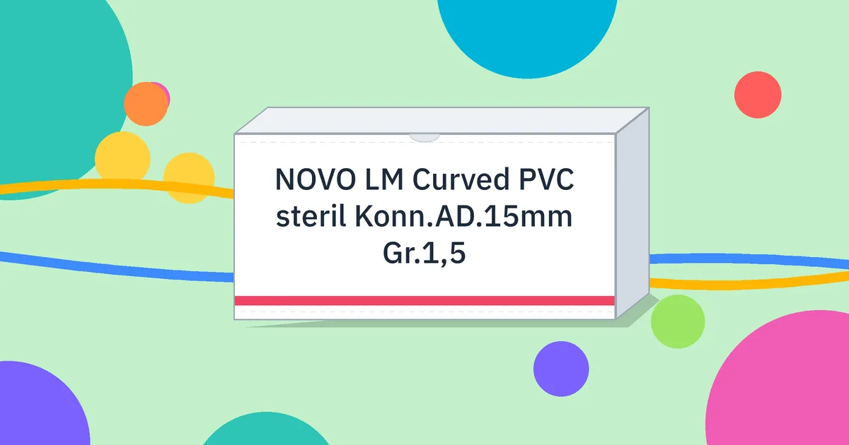 Symbolbild: Packung mit der Aufschrift NOVO LM Curved PVC steril Konn.AD.15mm Gr.1,5 (PZN 19118862) – Verfügbarkeit und Bezug in Apotheken in Frankfurt am Main