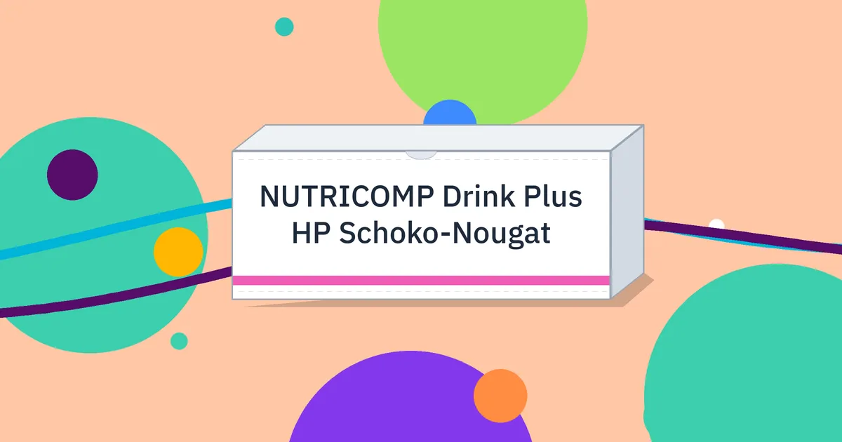 Symbolbild: Packung mit der Aufschrift NUTRICOMP Drink Plus HP Schoko-Nougat (PZN 11139497) – Verfügbarkeit und Bezug in Apotheken in Frankfurt am Main