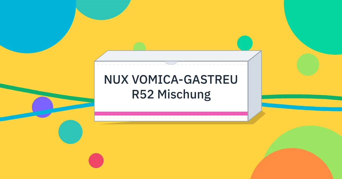 Symbolbild: Packung mit der Aufschrift NUX VOMICA-GASTREU R52 Mischung (PZN 04163526) – Verfügbarkeit und Bezug in Apotheken in Frankfurt am Main