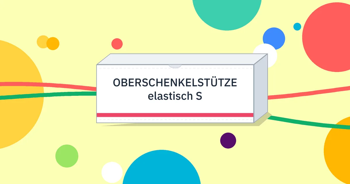 Symbolbild: Packung mit der Aufschrift OBERSCHENKELSTÜTZE elastisch S (PZN 19071853) – Verfügbarkeit und Bezug in Apotheken in Frankfurt am Main
