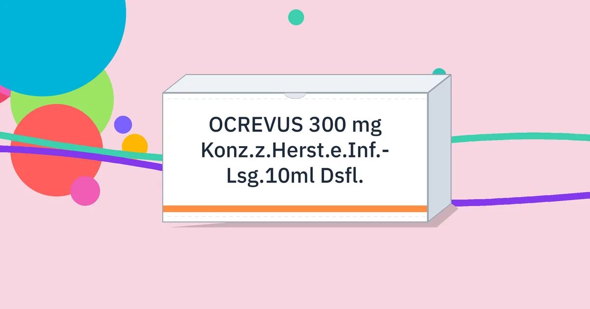 Symbolbild: Packung mit der Aufschrift OCREVUS 300 mg Konz.z.Herst.e.Inf.-Lsg.10ml Dsfl. (PZN 19753280) – Verfügbarkeit und Bezug in Apotheken in Frankfurt am Main