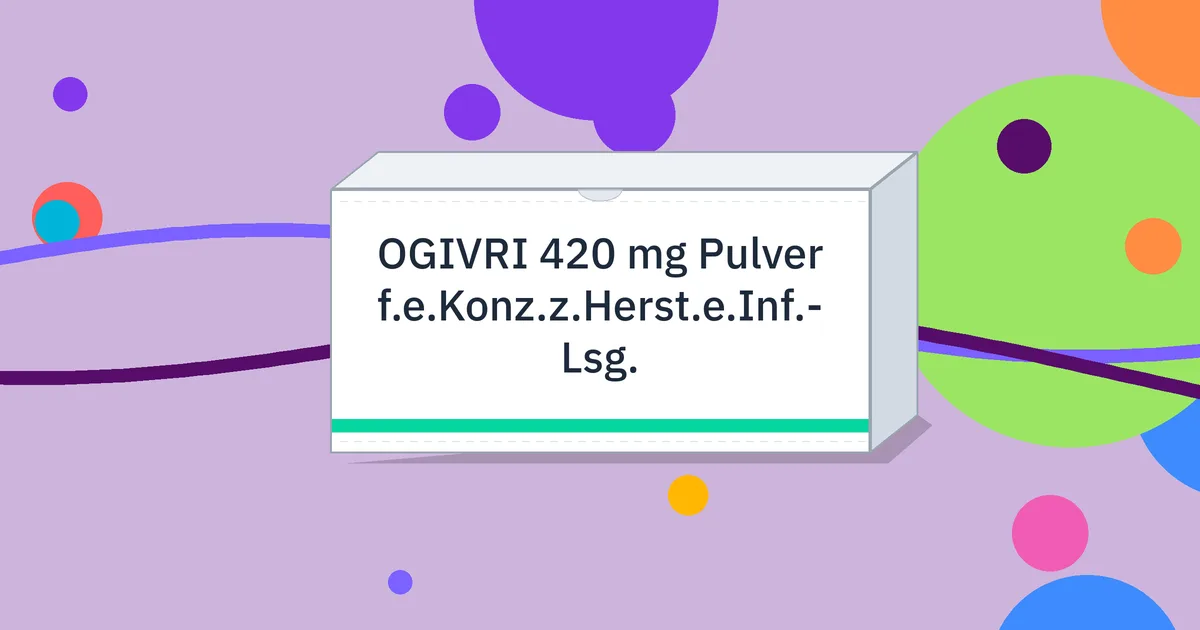Symbolbild: Packung mit der Aufschrift OGIVRI 420 mg Pulver f.e.Konz.z.Herst.e.Inf.-Lsg. (PZN 15631203) – Verfügbarkeit und Bezug in Apotheken in Frankfurt am Main