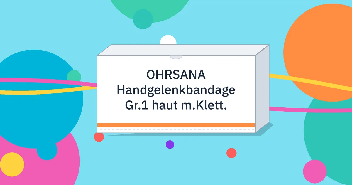 Symbolbild: Packung mit der Aufschrift OHRSANA Handgelenkbandage Gr.1 haut m.Klett. (PZN 02670029) – Verfügbarkeit und Bezug in Apotheken in Frankfurt am Main