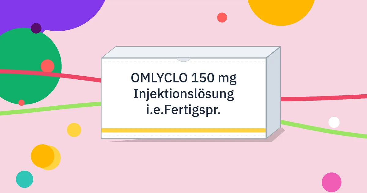 Symbolbild: Packung mit der Aufschrift OMLYCLO 150 mg Injektionslösung i.e.Fertigspr. (PZN 20223937) – Verfügbarkeit und Bezug in Apotheken in Frankfurt am Main