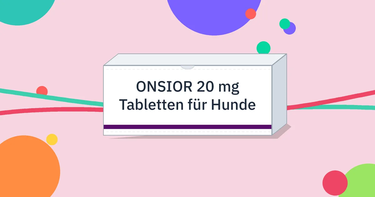Symbolbild: Packung mit der Aufschrift ONSIOR 20 mg Tabletten für Hunde (PZN 16943324) – Verfügbarkeit und Bezug in Apotheken in Frankfurt am Main