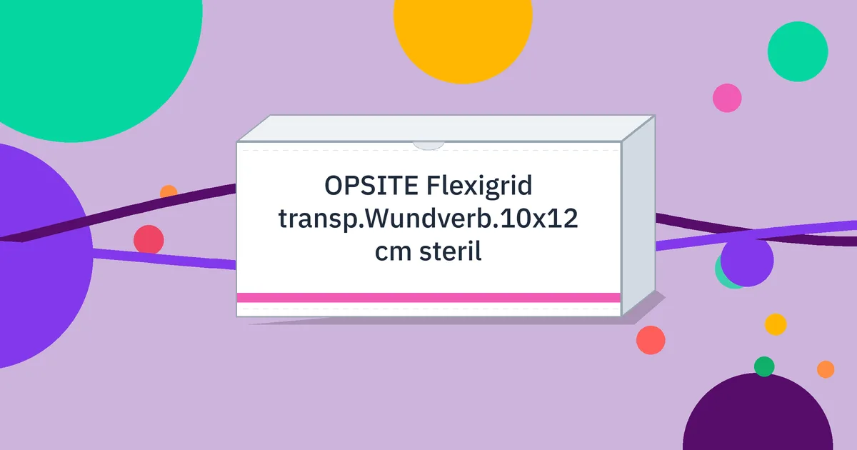Symbolbild: Packung mit der Aufschrift OPSITE Flexigrid transp.Wundverb.10x12 cm steril (PZN 09204626) – Verfügbarkeit und Bezug in Apotheken in Frankfurt am Main