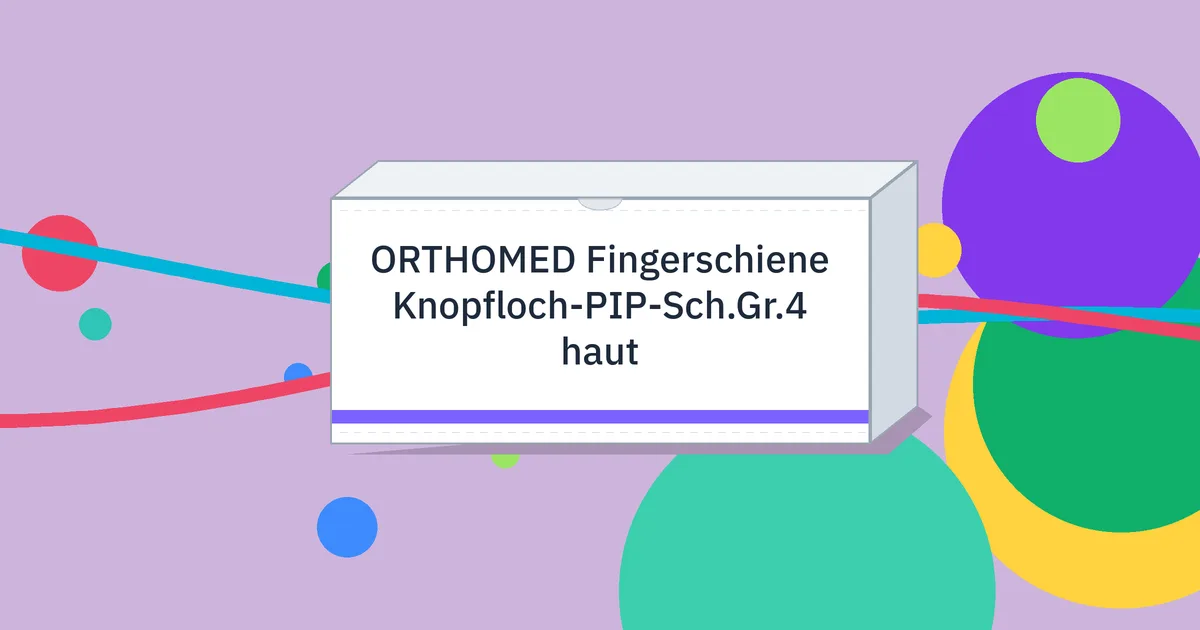 Symbolbild: Packung mit der Aufschrift ORTHOMED Fingerschiene Knopfloch-PIP-Sch.Gr.4 haut (PZN 19466770) – Verfügbarkeit und Bezug in Apotheken in Frankfurt am Main