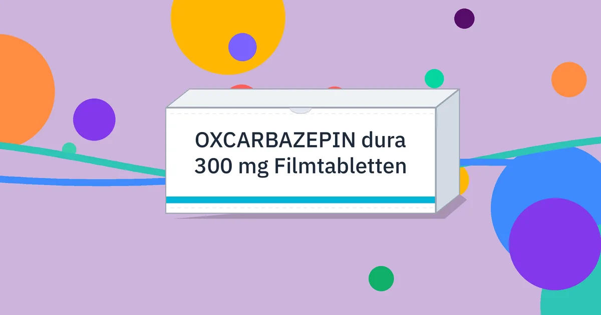 Symbolbild: Packung mit der Aufschrift OXCARBAZEPIN dura 300 mg Filmtabletten (PZN 05048141) – Verfügbarkeit und Bezug in Apotheken in Frankfurt am Main